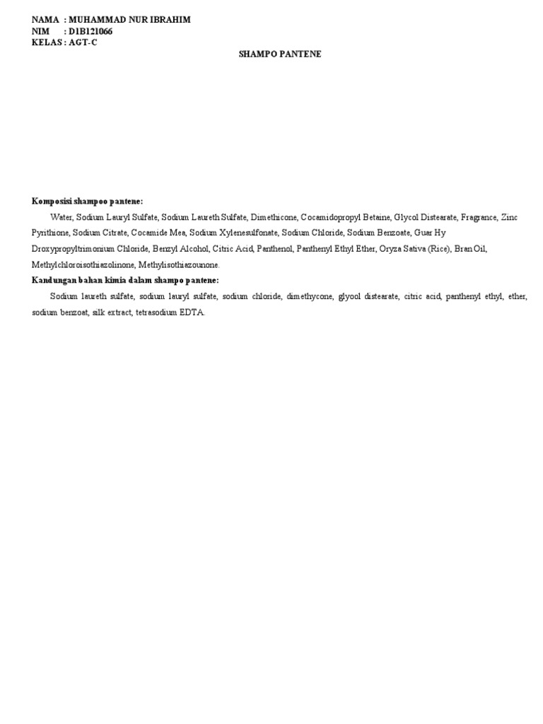 Kimia Muhammad Nur Ibrahim Shampo Pantene | PDF | Chemistry | Shampoo