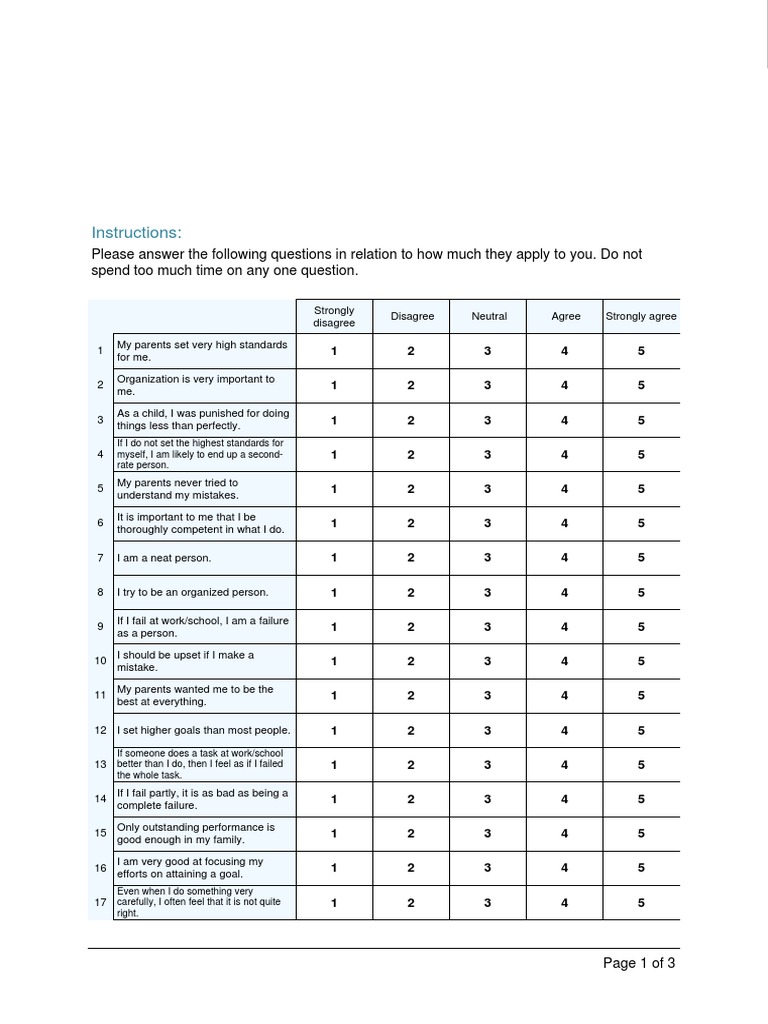 Frost Multidimensional Perfectionism Scale | PDF | Perfectionism ...