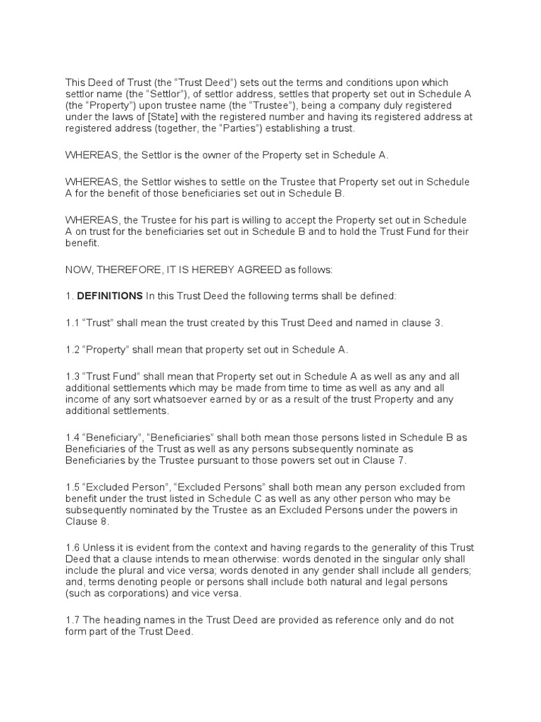 The ABC Family Trust Deed | PDF | Trust Law | Real Estate Law