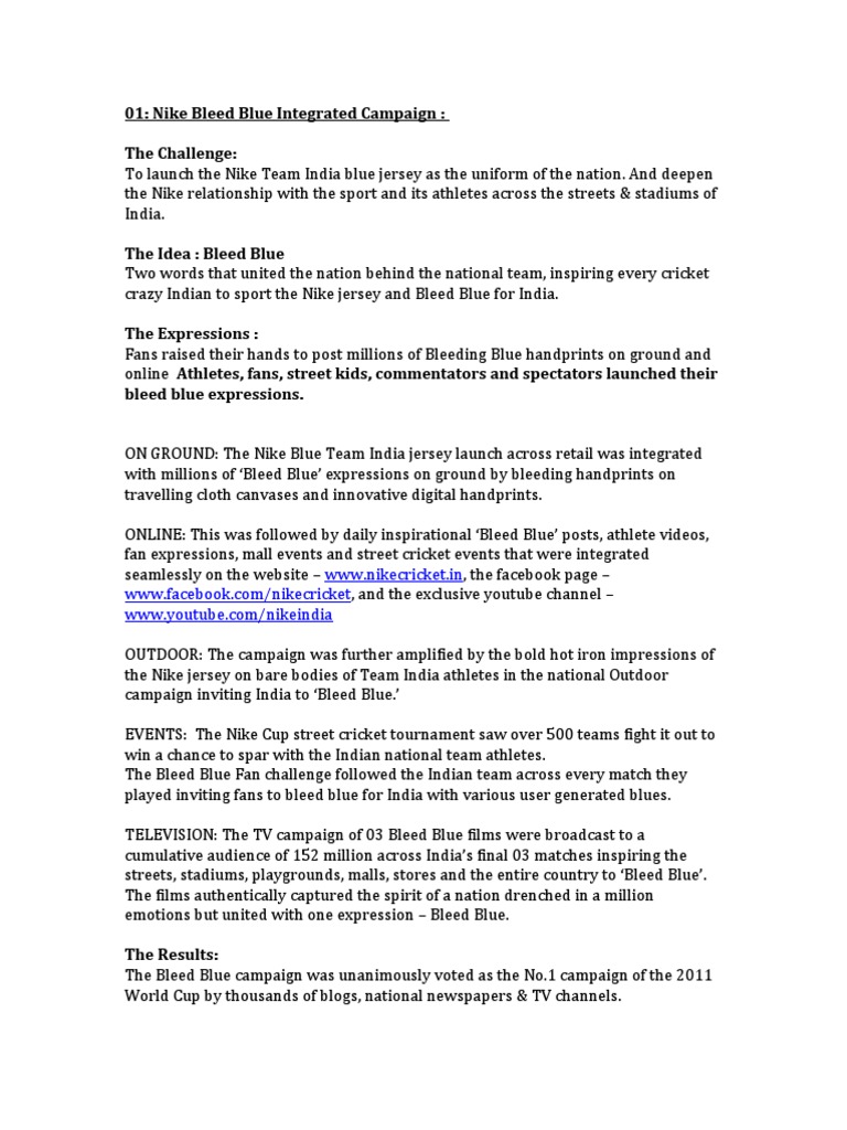 NIKE Bleed Blue Integrated Campaign | PDF | Nike | Facebook