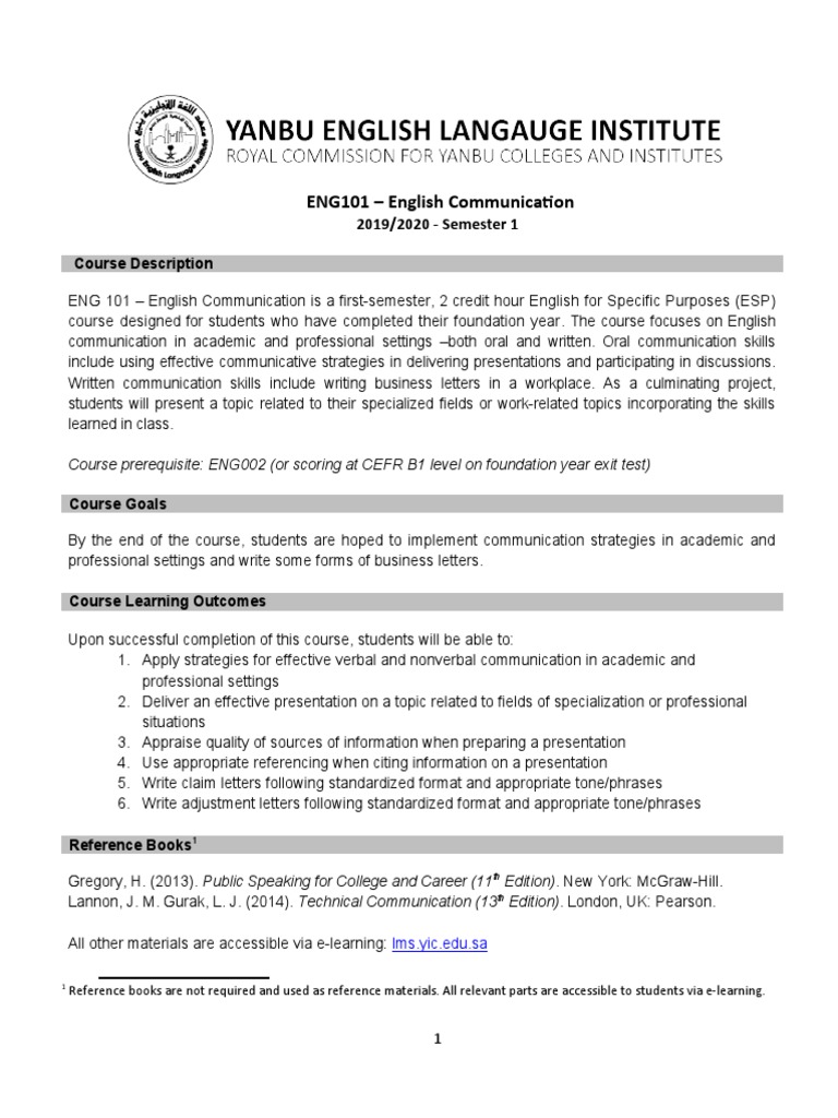 ENG101 Course Syllabus & Assessment Matrix 2021-2 | PDF | Educational ...