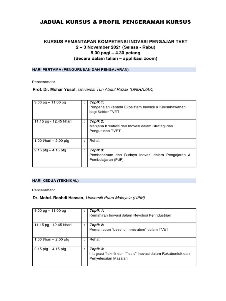 Jadual & Profil Penceramah | PDF | Entrepreneurship | Business