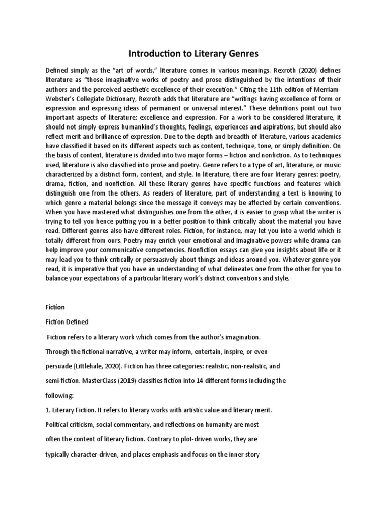 Introduction To Literary Genres | PDF | Genre | Horror Fiction