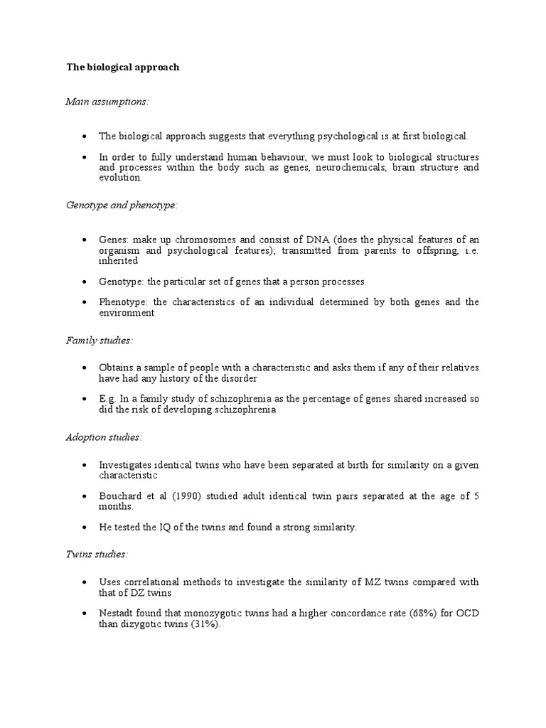 The Biological Approach | PDF | Twin | Psychology