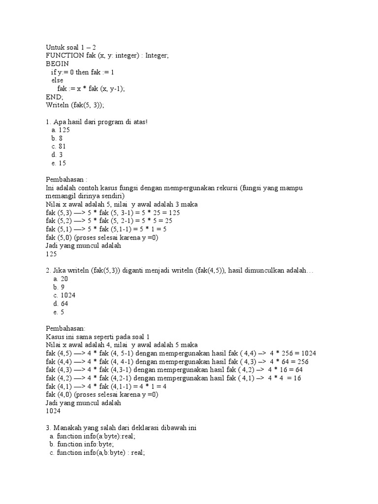 Materi Fungsi Dalam Turbo Pascal | PDF