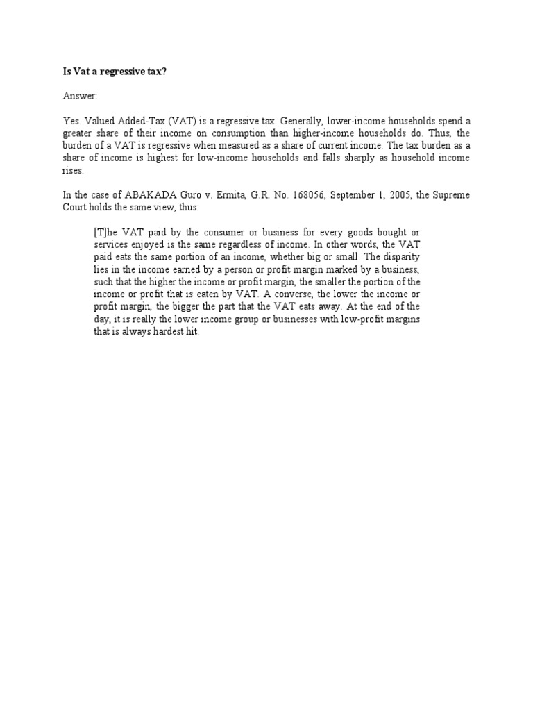 VAT: A Regressive Tax Explained | PDF
