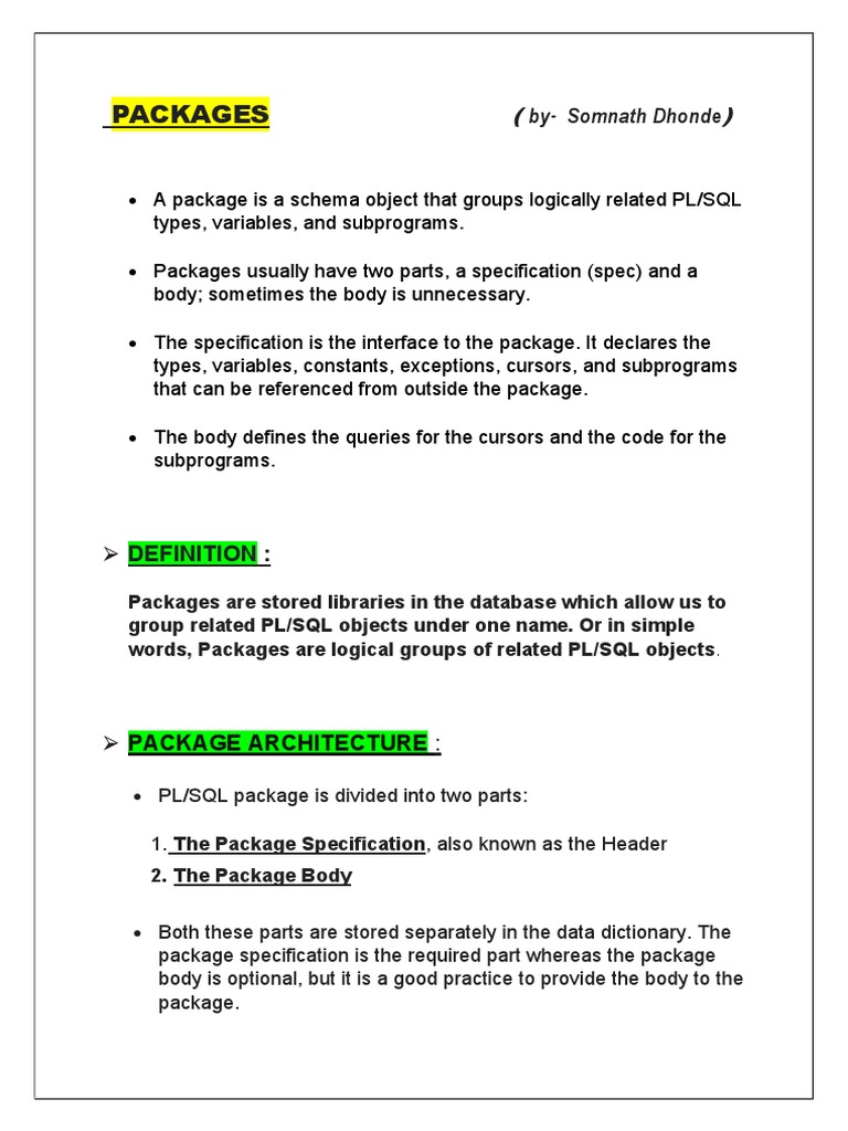 RDBMS (Packages) | PDF | Pl/Sql | Sql