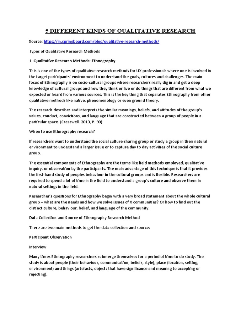 5 Types Qualitative Research Methods | PDF | Qualitative Research ...