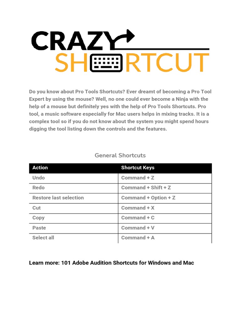 Pro Tools Keyboard Shortcuts PDF | PDF | Software Development | Keyboard Shortcut
