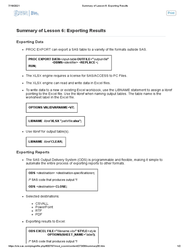 Summary of Lesson 6 - Exporting Results | PDF | Microsoft Excel | Sas ... Summary of Lesson 6 - Exporting Results | PDF | Microsoft Excel | Sas ...