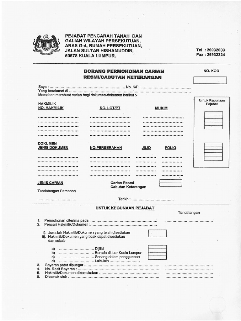 Borang Carian Rasmi PTGWPKL | PDF