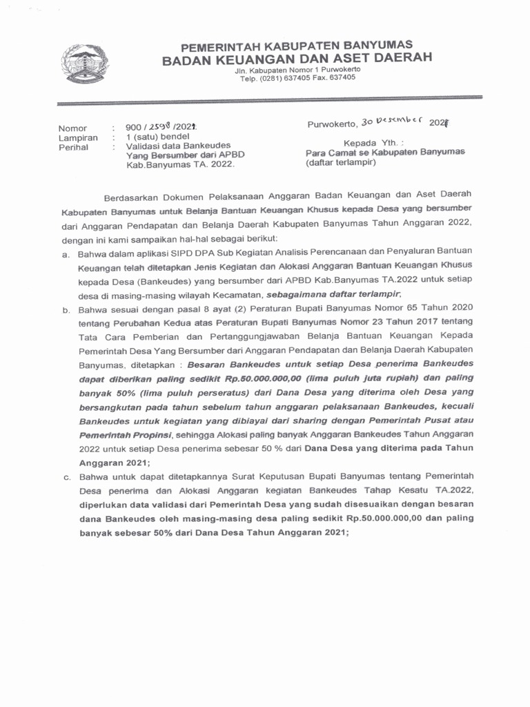 Validasi Data Bankeudes Bersumber Dari Apbd Kab. BMS Ta 2022 | PDF
