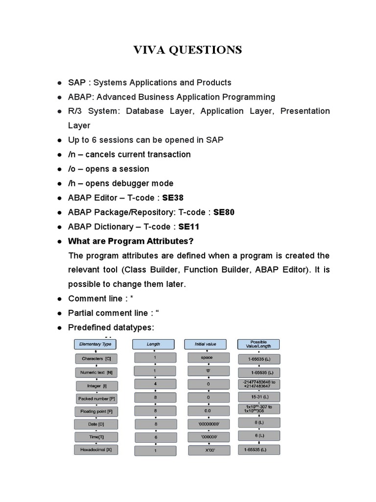 Accenture ASA Viva Question SAP ABAP | PDF | Class (Computer Programming) | Method (Computer ...
