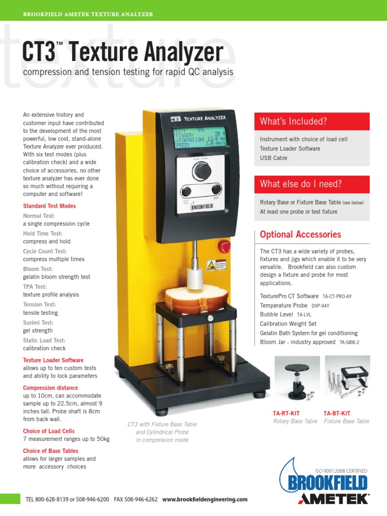 CT3 Texture Analyzer: Compression and Tension Testing For Rapid QC ...