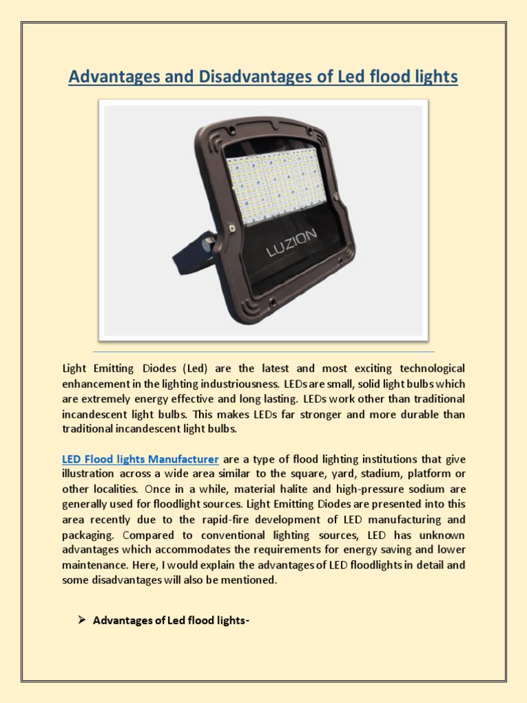 Advantages and Disadvantages of Led Flood Lights | PDF | Light Emitting ...
