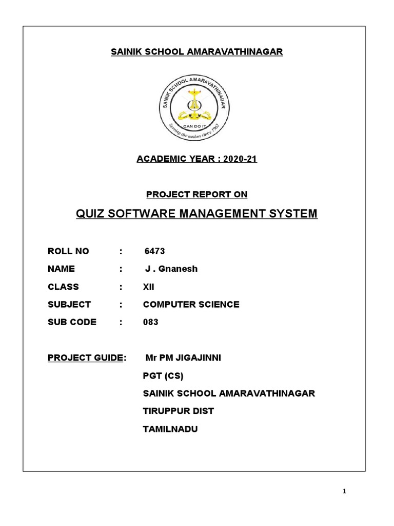 6473 Quiz Software Management System | PDF | Software Testing | Project ...