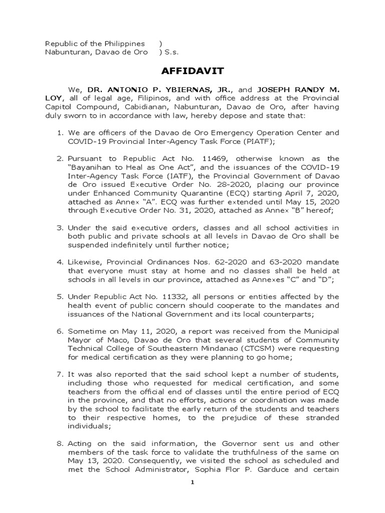 Affidavit of WITNESS SAMPLE | PDF | Affidavit | Justice