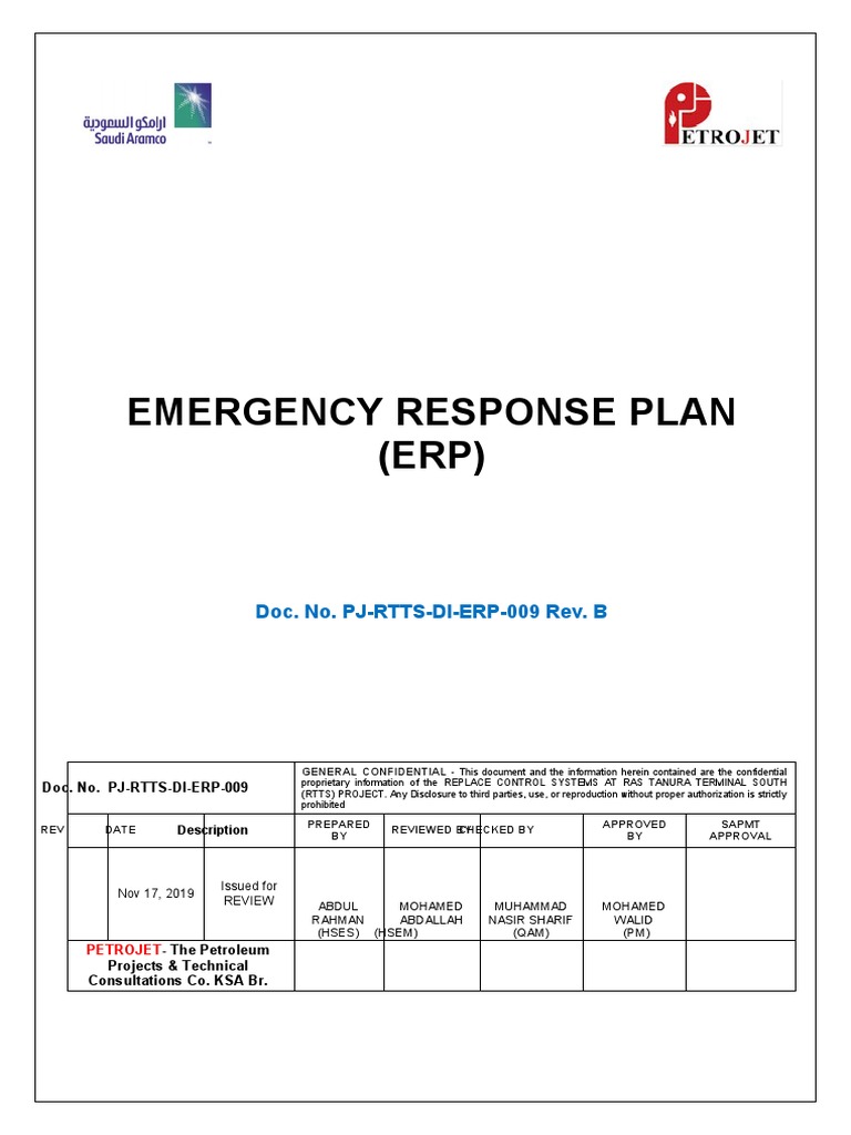 PJ-RTTS-DI-ERP-009 Rev. B, EMERGENCY RESPONSE PLAN-MNS-1 | PDF | Emergency | General Contractor