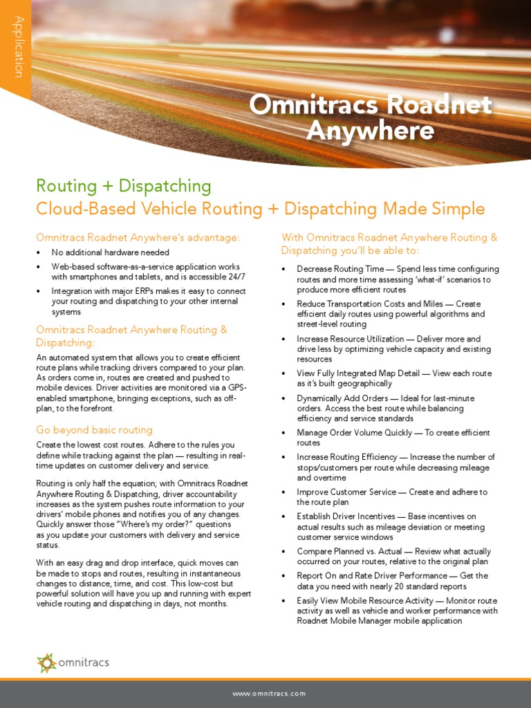 Omnitracs Roadnet Anywhere: Routing + Dispatching | PDF | Routing ...