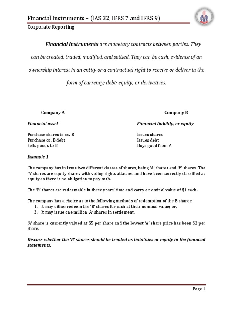 IAS 32, IFRS 7 and 9 - Financial Instruments | PDF | Equity (Finance ...