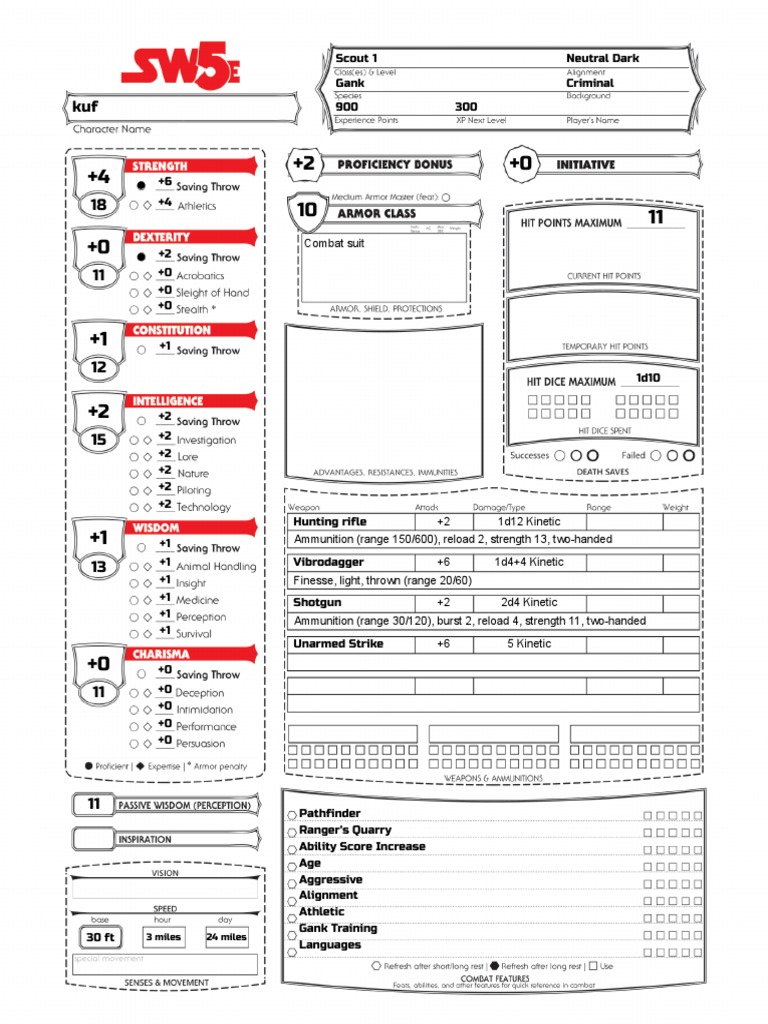Print Character Sheet - SW5E | PDF