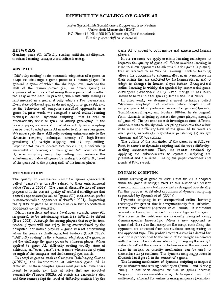 Difficulty Scaling of Game Ai | PDF | Artificial Intelligence ...