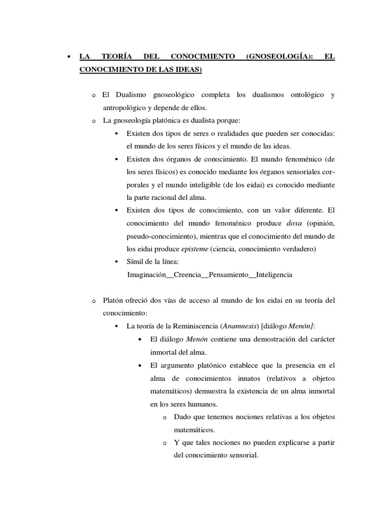 La Teoria Del Conocimiento de Platon | PDF | Conocimiento | Platón