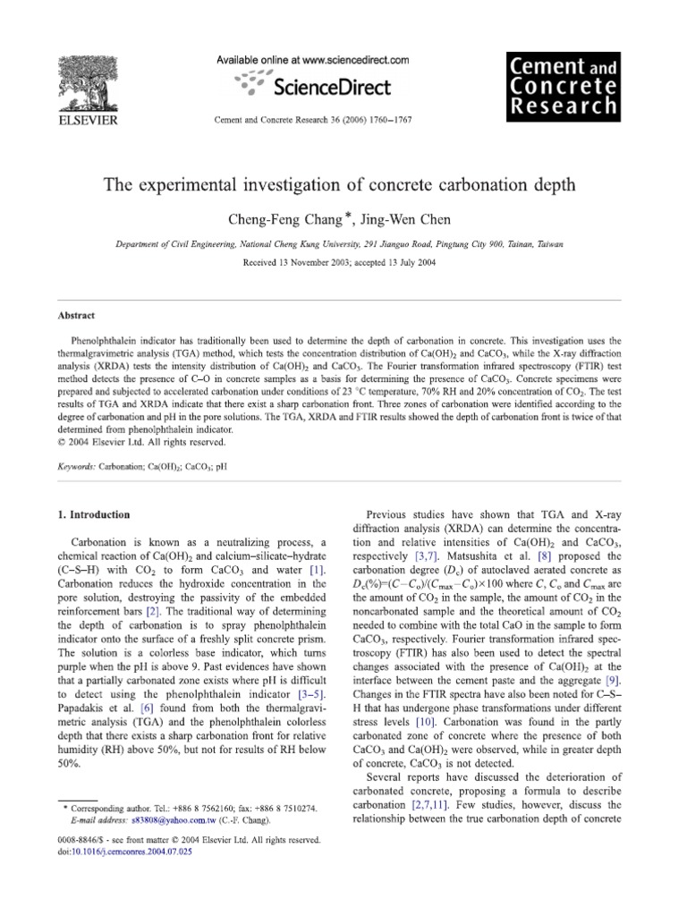 The Experimental Investigation of Concrete Carbonation Depth | PDF