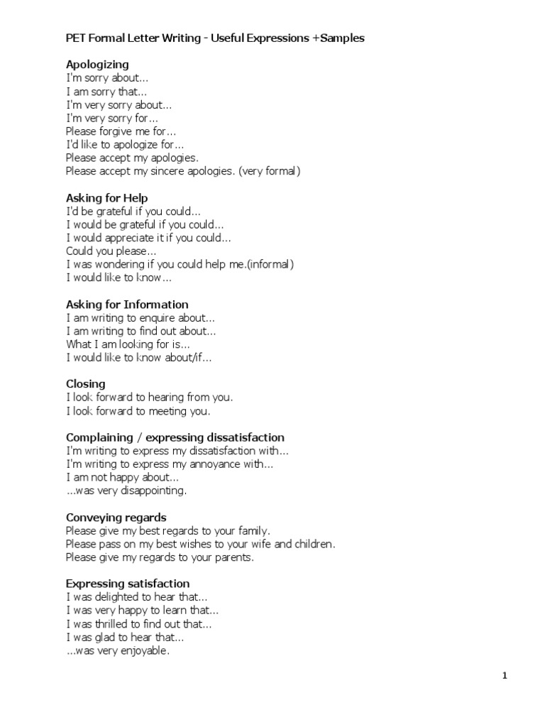 PET Formal Letter Samples | PDF