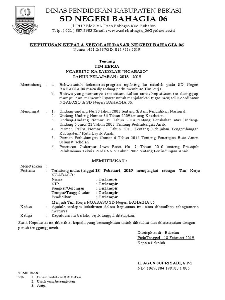 Contoh SK Kepsek Ngabaso | PDF