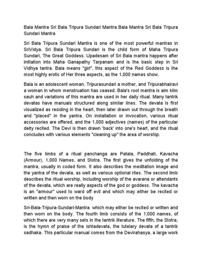 Bala Mantra Sri Bala Tripura Sundari Mantra Bala Mantra Sri Bala ...