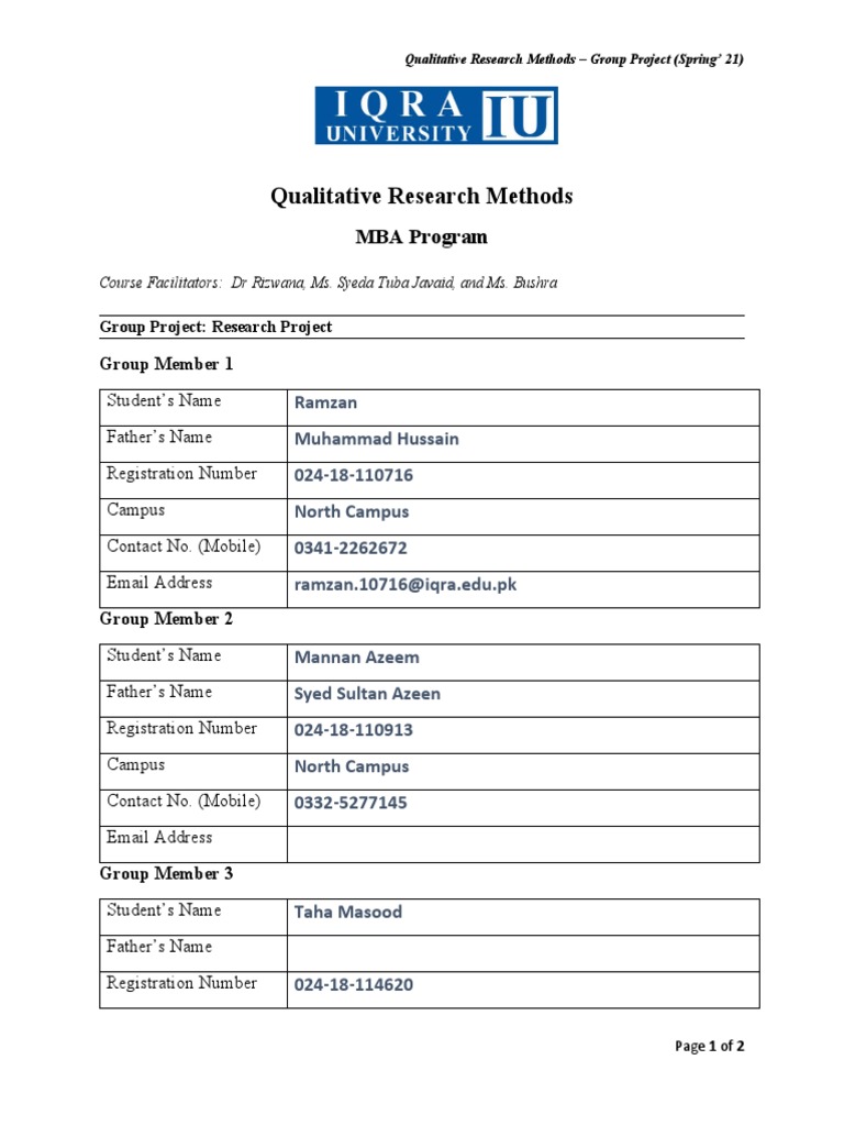 QRM IU - Group Project Team | PDF