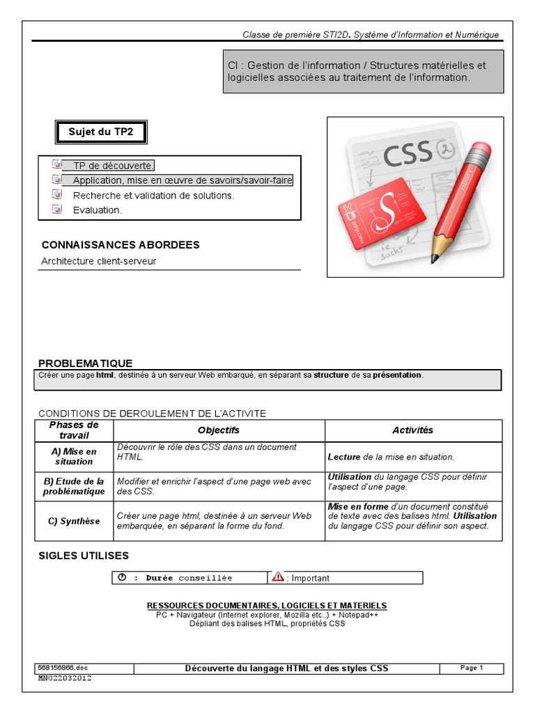 1sti2d TP2 HTML CSS e | PDF | Internet | Internet et Web
