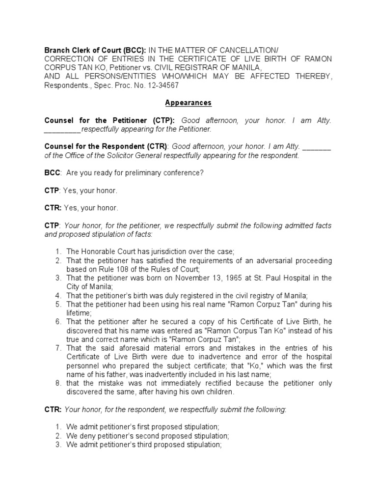 Script - Preliminary Conference Specpro Correction of Entries Revised ...