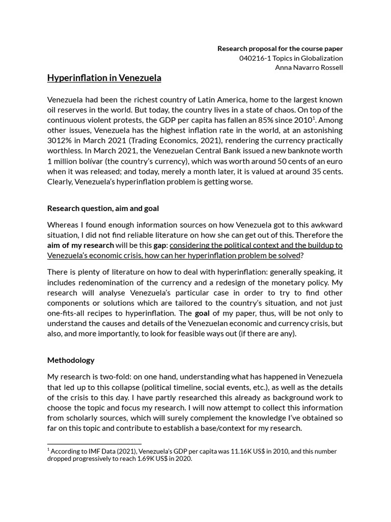 Hyperin Ation in Venezuela: Research Question, Aim and Goal | PDF ...