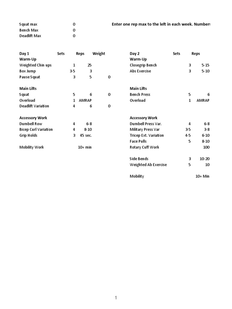 Powerlifting Size Excel Worksheet 2 | PDF | Strength Training ...