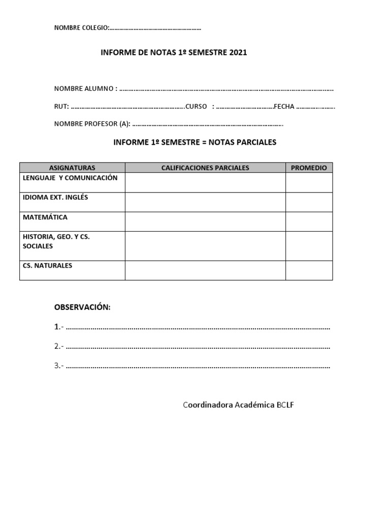 Modelo Informe de Notas 2021 | PDF
