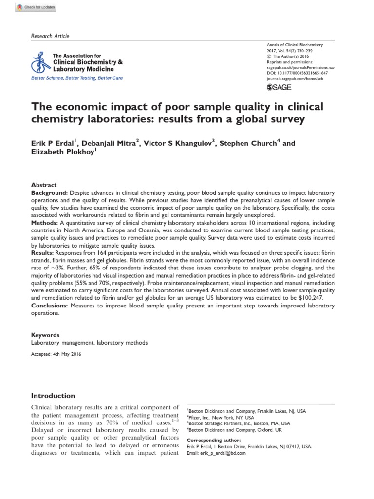 Erdal-2017-The Economic Impact of Poor Sample | PDF | Blood Plasma ...