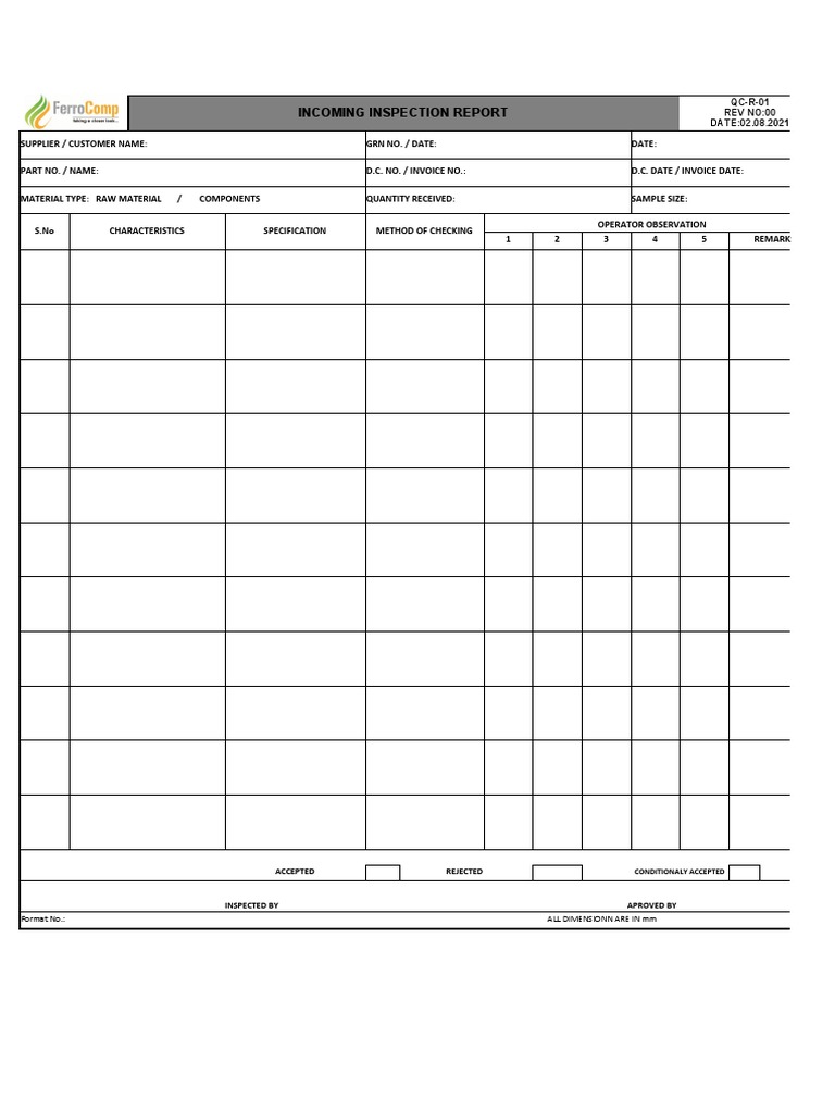 Incoming Inspection Report Template | PDF