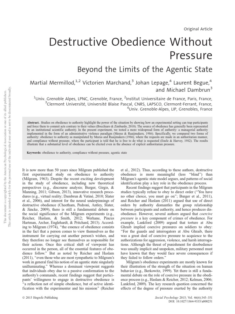 Destructive Obedience Without Pressure: Beyond The Limits of The ...