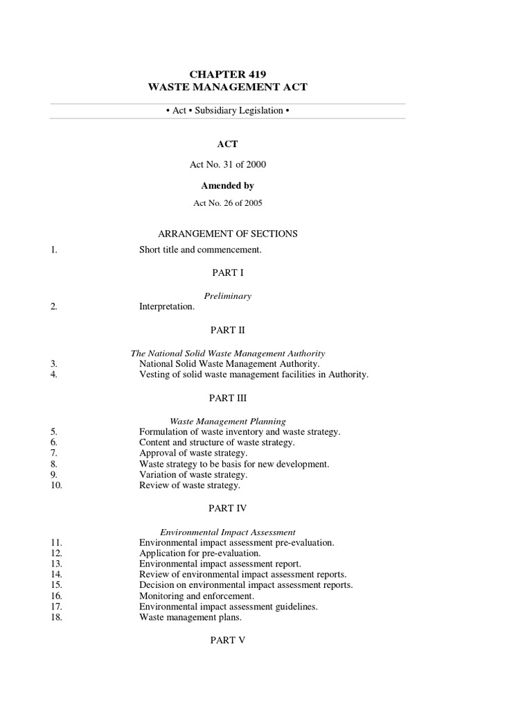 Waste Management Act: Preliminary | PDF | Environmental Impact ...