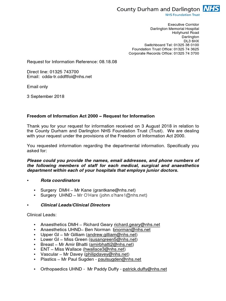 Freedom of Information Act 2000 - Request For Information | PDF ...