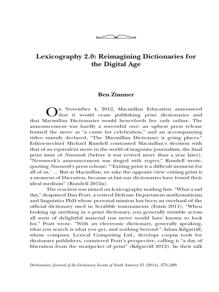Lexicography 2.0: Reimagining Dictionaries For The Digital Age | PDF ...