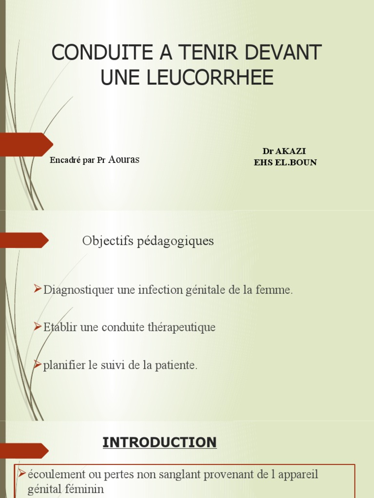 Conduite à tenir face à la leucorrhée | PDF | Spécialités médicales ...