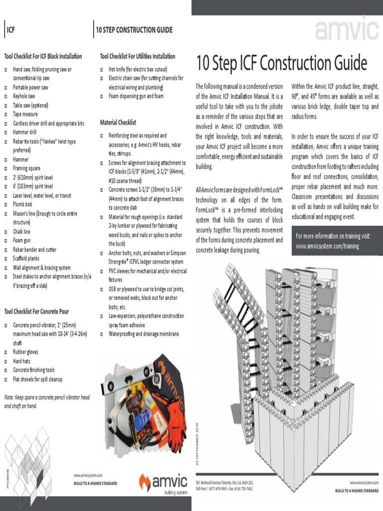 Amvic ICF 10 Step Construction Guide | PDF | Drill | Concrete