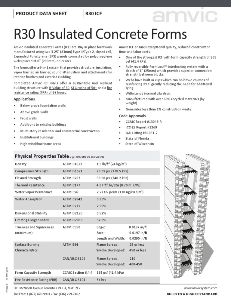 Amvic ICF R30 Product Data Sheet | PDF | Building Technology | Materials