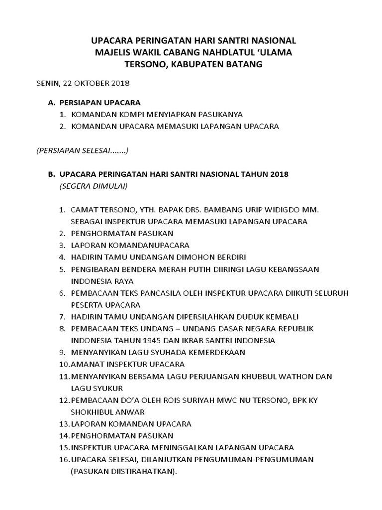 Susunan Upacara HSN 2018 | PDF