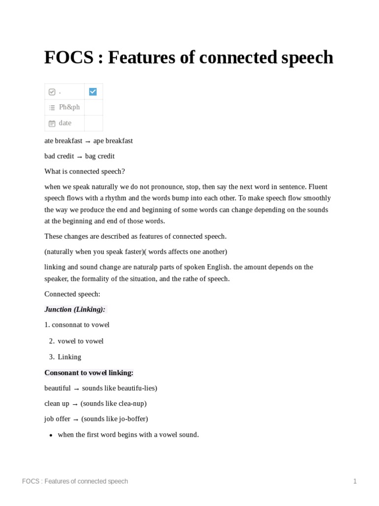 FOCS Features of Connected Speech | PDF | Linguistics | Phonetics