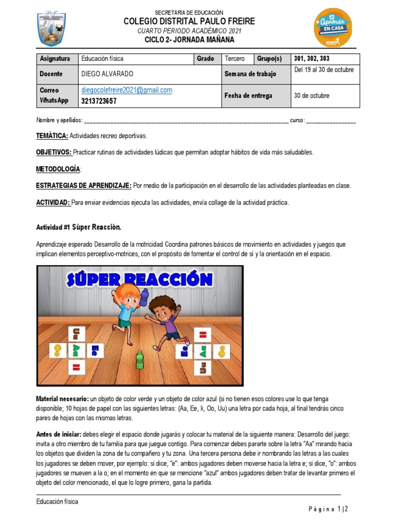 Guía #3 Educación Física Grado Tercero | PDF | Aprendizaje | Memoria