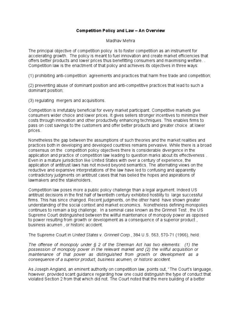 Comp Policy Law An Overview | PDF | Competition Law | Intellectual Property